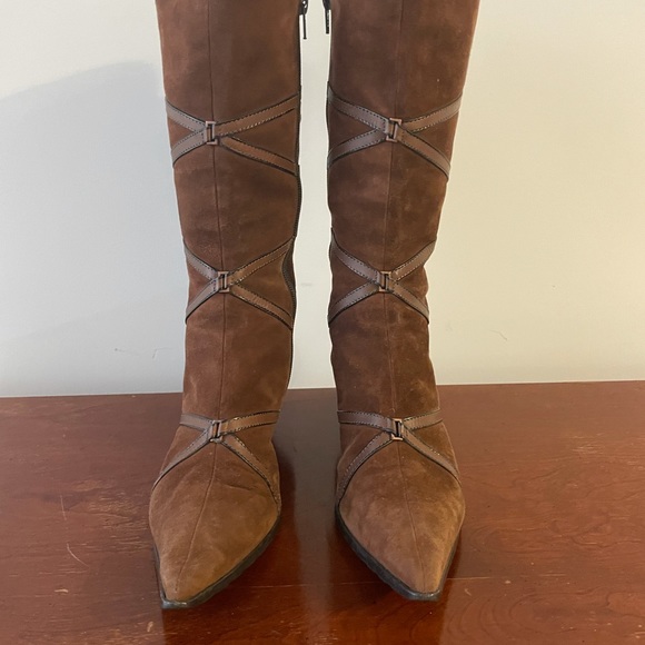 lorbac | Shoes | Lorbac Brown Suede And Leather Boots 2inch Kitten Heel ...